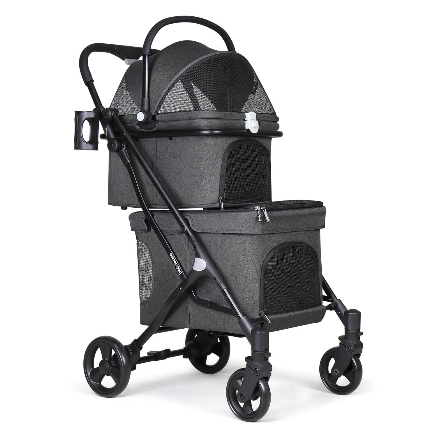 Beberoad T1 Double Pet Stroller | Lightweight Foldable | Detachable Carrier